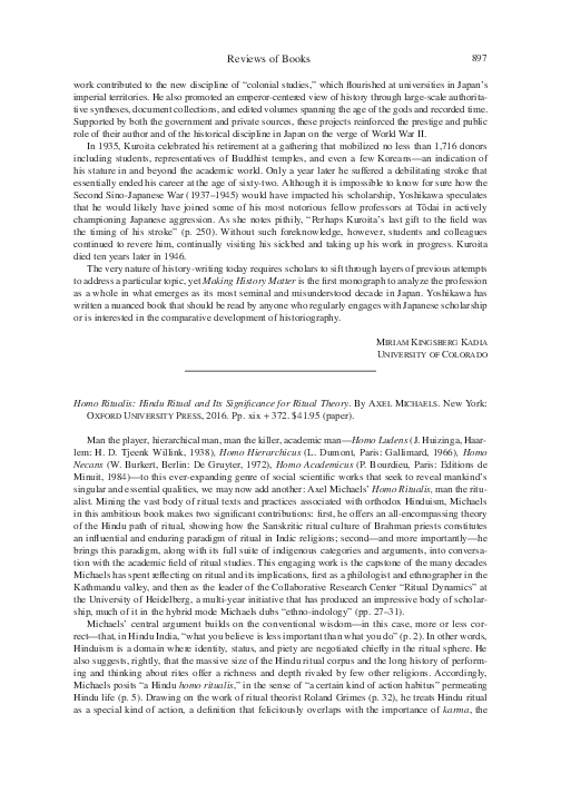 (PDF) JAOS Review of "Homo Ritualis" by Axel Michaels (2016)