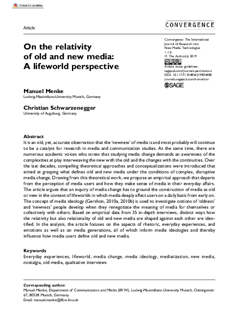 (PDF) On the relativity of old and new media: A lifeworld perspective
