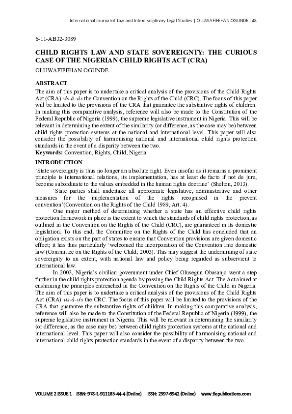 (PDF) CHILD RIGHTS LAW AND STATE SOVEREIGNTY: THE CURIOUS CASE OF THE ...