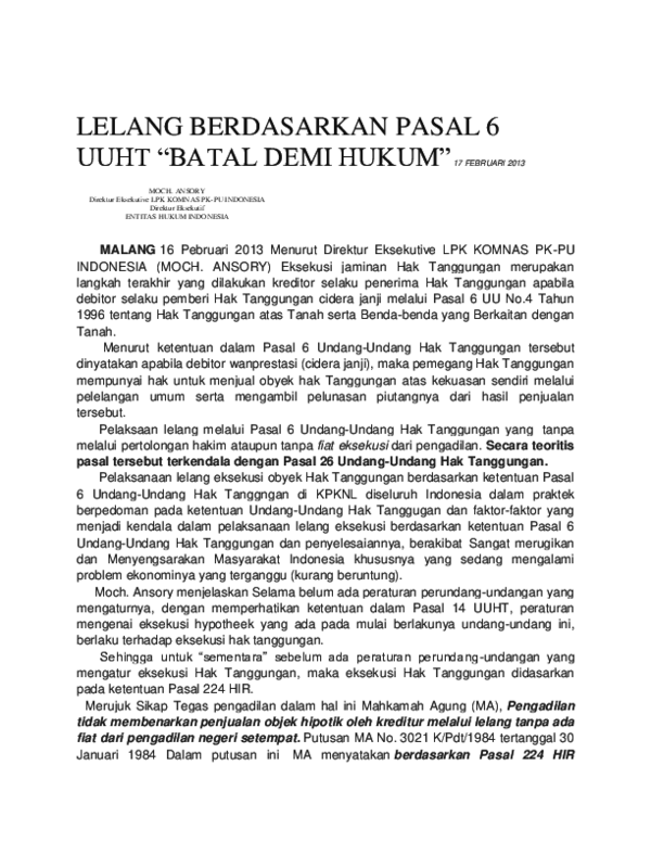 (DOC) LELANG BERDASARKAN PASAL 6 UUHT