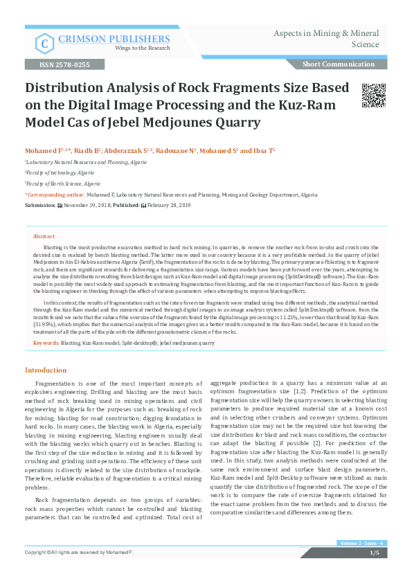 Pdf Distribution Analysis Of Rock Fragments Size Based On The Digital