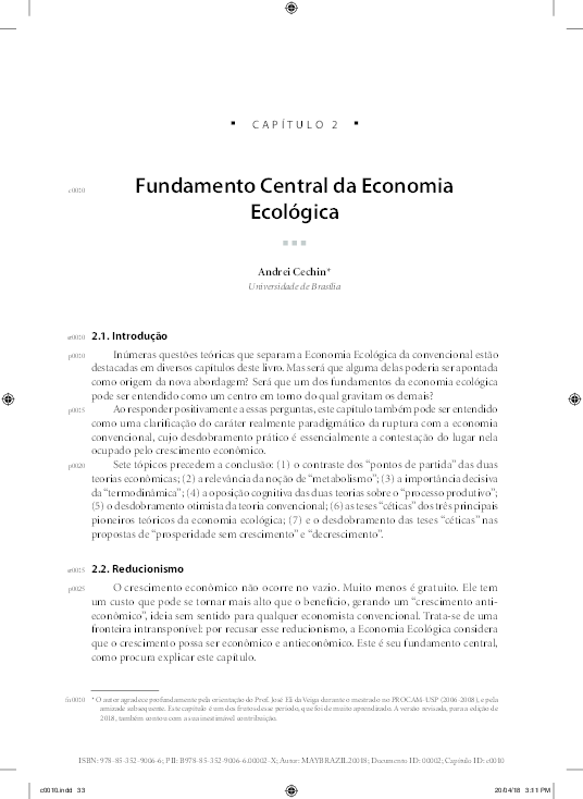 (PDF) Texto Disciplina EcoEco_UnB_Andrei Cechin_Fundamento Central ...