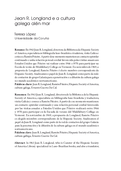 (PDF) "Jean R. Longland e a cultura galega alén mar" (2018)
