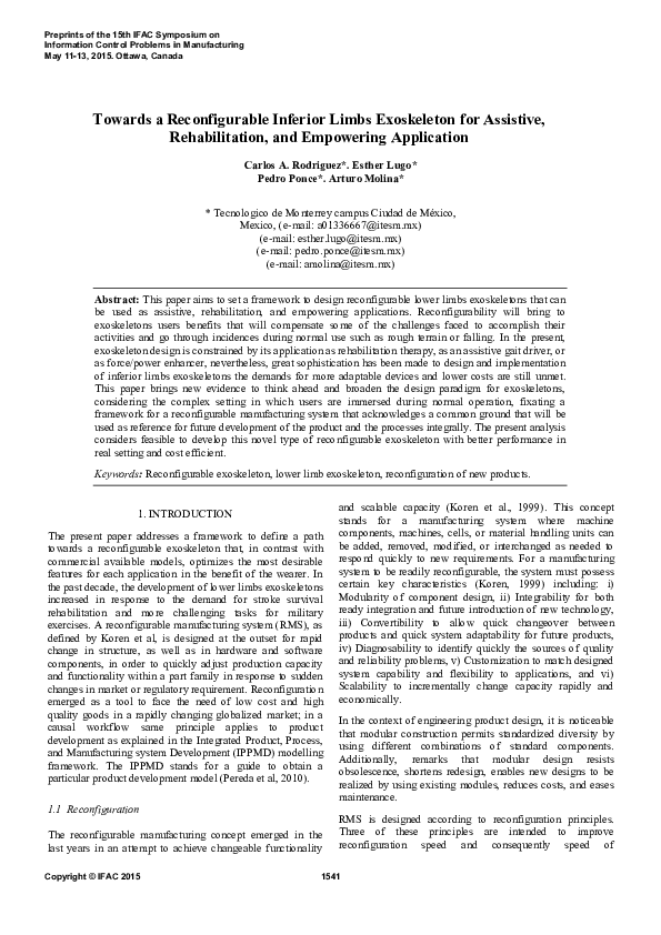 (PDF) Towards a Reconfigurable Inferior Limbs Exoskeleton for Assistive ...