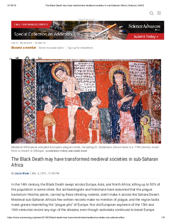 (PDF) The Black Death may have transformed medieval societies in sub ...
