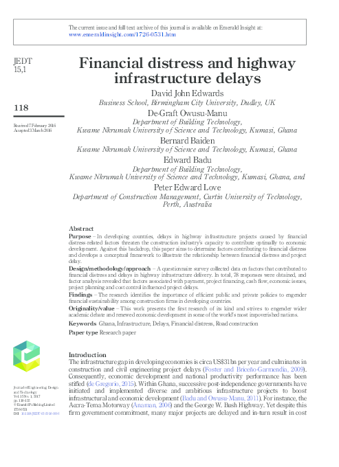 (PDF) Financial Distress and Highway Infrastructure Delays