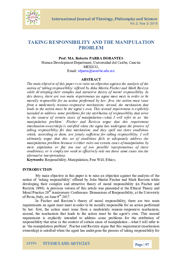 (PDF) Taking Responsibility and the Manipulation Problem