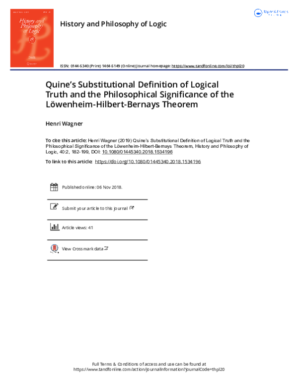 (PDF) Quine's Substitutional Definition of Logical Truth and the ...