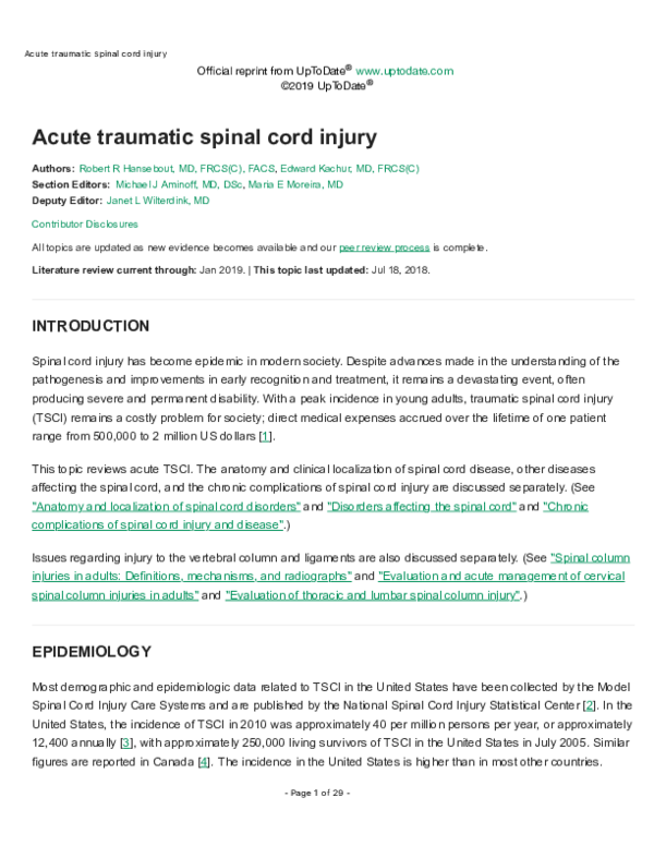 (PDF) Acute traumatic spinal cord injury