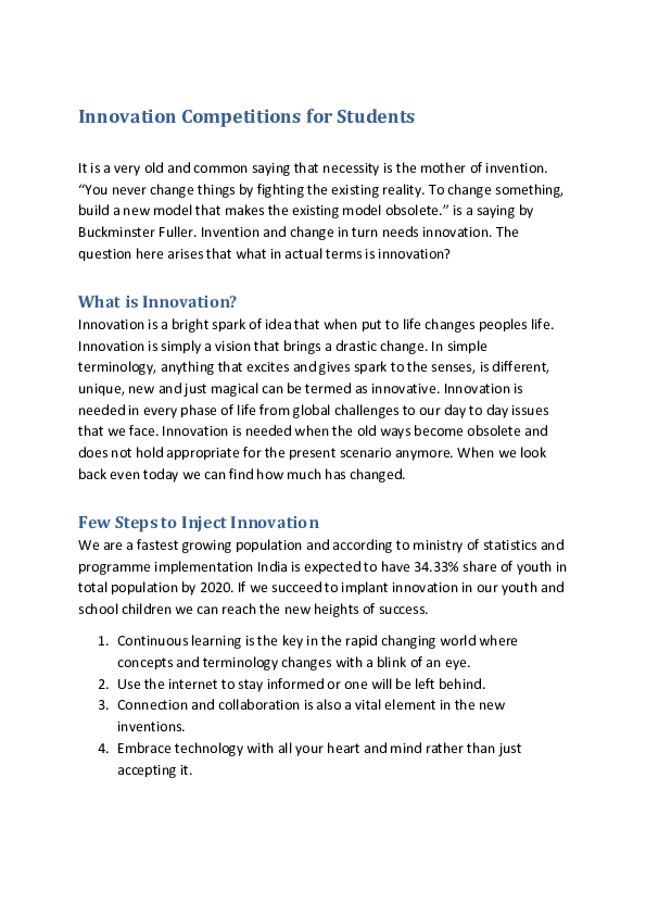 (DOC) INNOVATION COMPETITIONS FOR STUDENTS