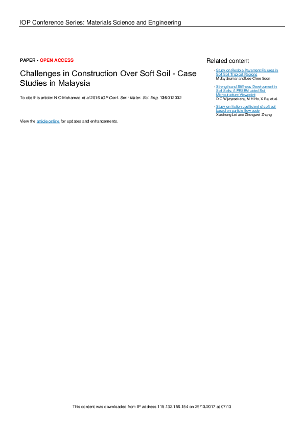 (PDF) Challenges in Construction Over Soft Soil Case