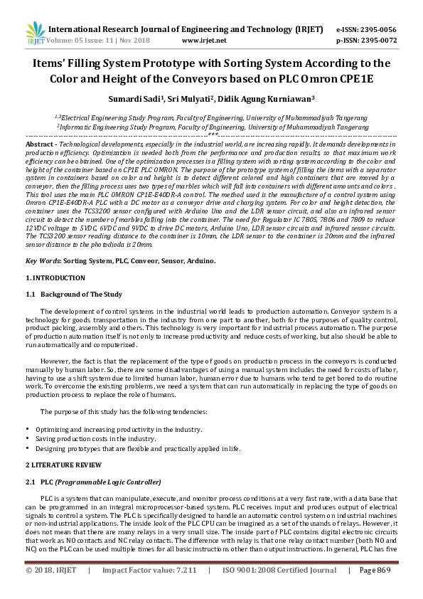 (PDF) Items’ Filling System Prototype with Sorting System According to ...