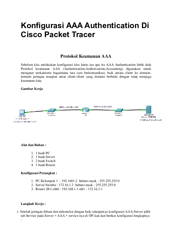 (PDF) Konfigurasi AAA Authentication Di Cisco Packet Tracer