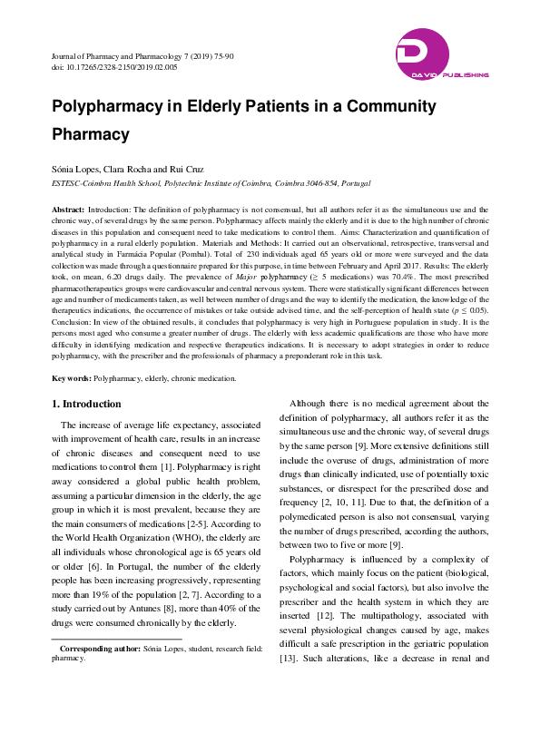 (PDF) Polypharmacy in Elderly Patients in a Community Pharmacy
