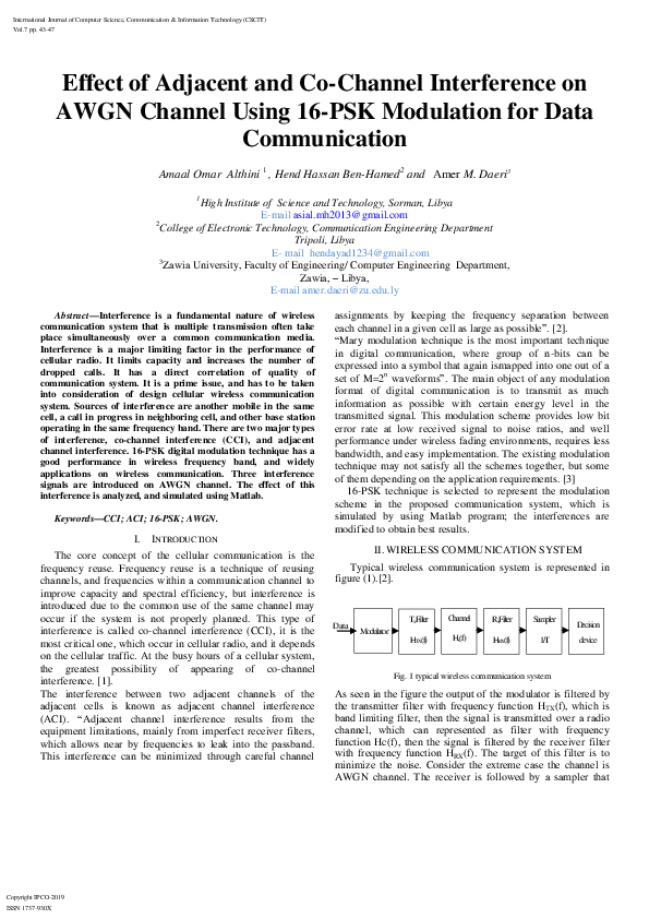(PDF) Effect of Adjacent and Co-Channel Interference on AWGN Channel Using 16-PSK Modulation for ...