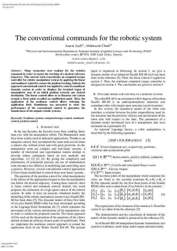 (PDF) The conventional commands for the robotic system