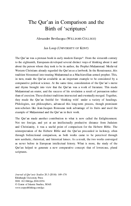 (PDF) The Qur'an in Comparison and the Birth of 'scriptures'