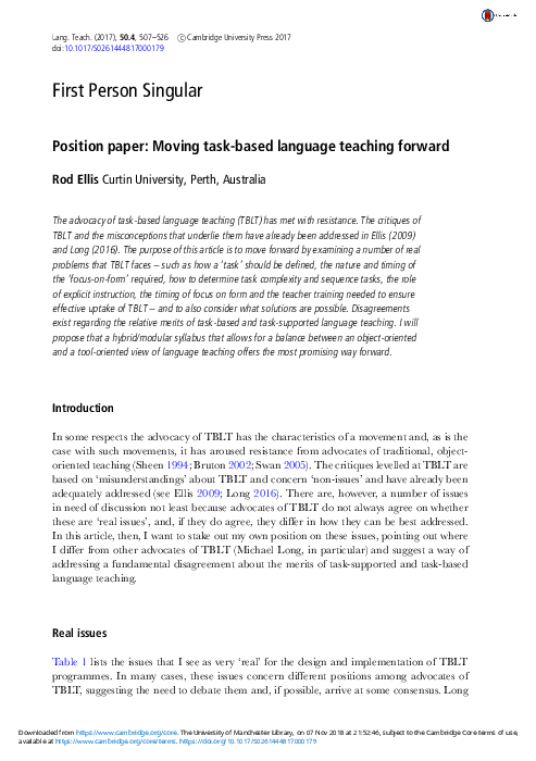 (PDF) First Person Singular Position paper: Moving task-based language ...