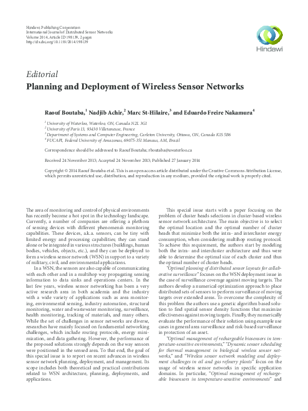 (PDF) Planning and Deployment of Wireless Sensor Networks