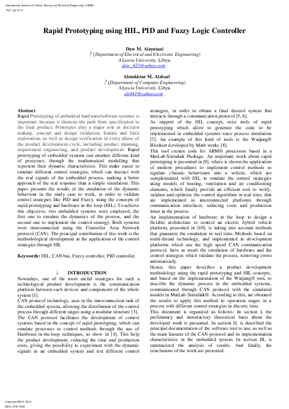 Pdf Rapid Prototyping Using Hil Pid And Fuzzy Logic Controller