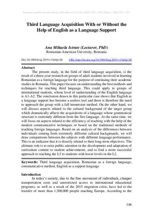 (PDF) Third Language Acquisition With or Without the Help of English as ...