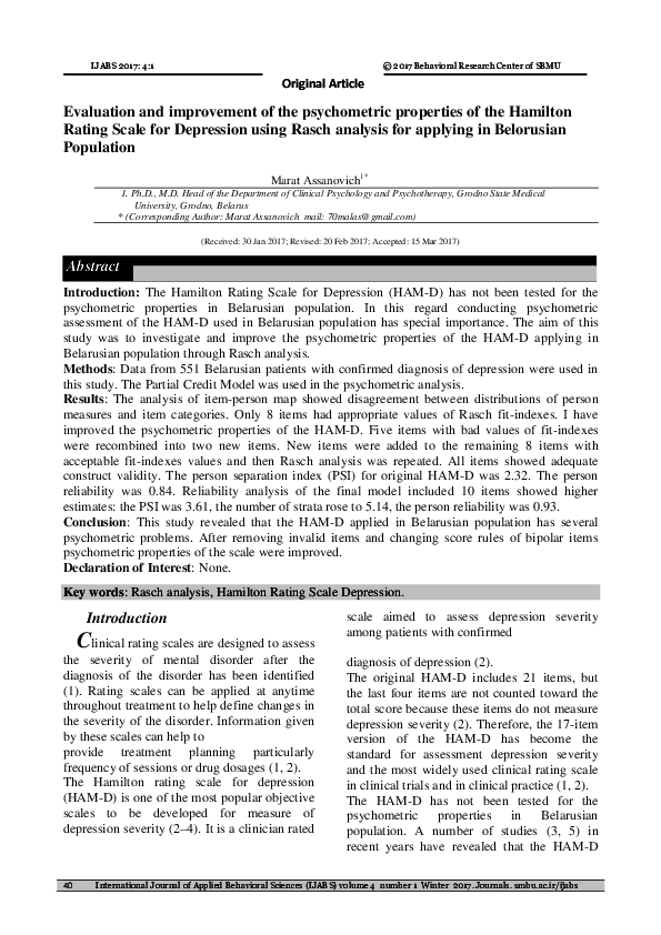 (PDF) Evaluation and improvement of the psychometric properties of the ...