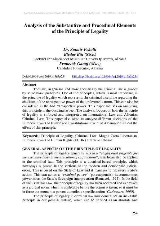 (PDF) Analysis of the Substantive and Procedural Elements of the ...