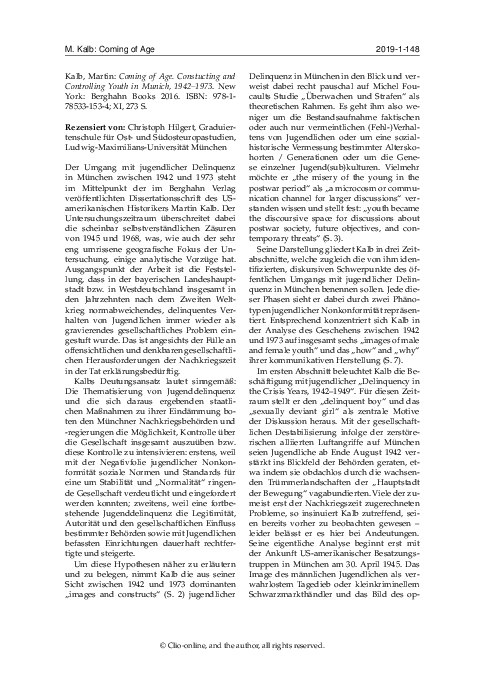(PDF) Rezension zu: Kalb, Martin: Coming of Age. Constucting and ...