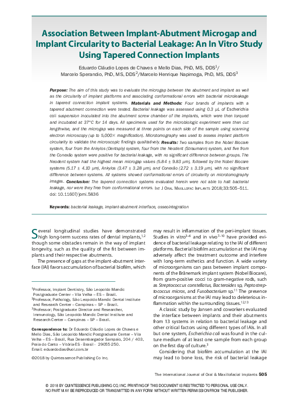 (PDF) Association Between Implant-Abutment Microgap and Implant ...
