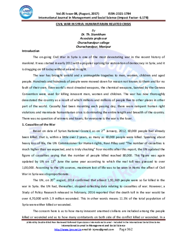 (PDF) CIVIL WAR IN SYRIA: HUMANITARIAN RELATED CRISIS