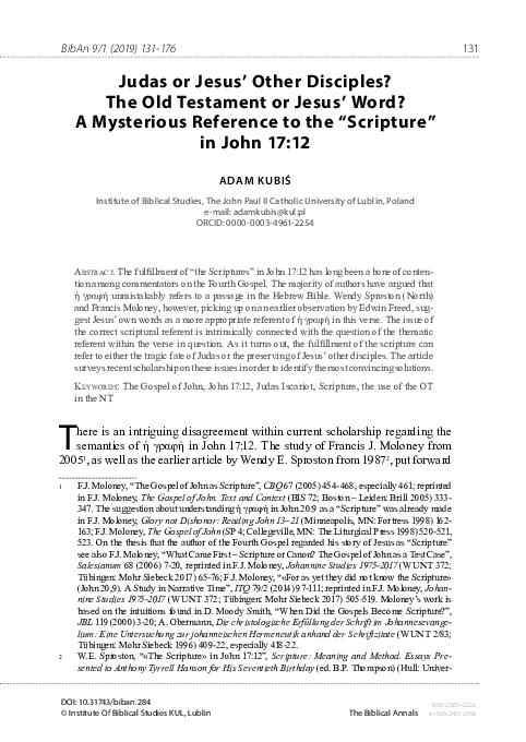 (PDF) Judas or Jesus’ Other Disciples? The Old Testament or Jesus’ Word ...