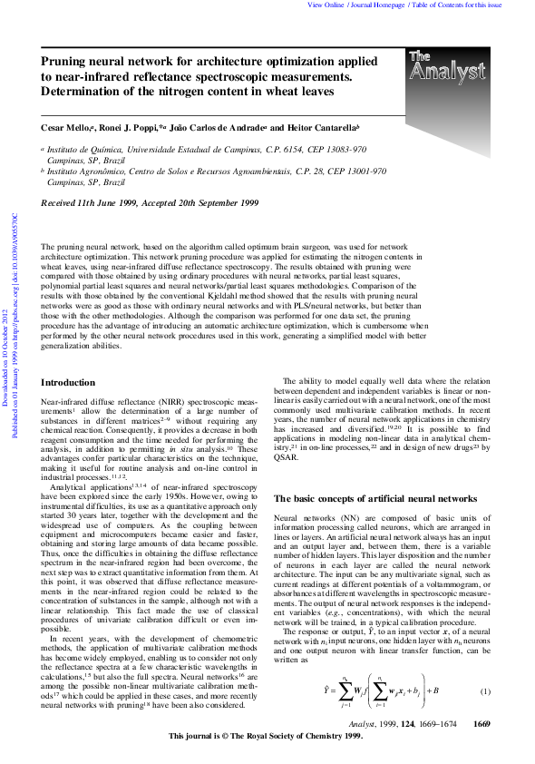 (PDF) Pruning neural network for architecture optimization applied to near-infrared reflectance ...