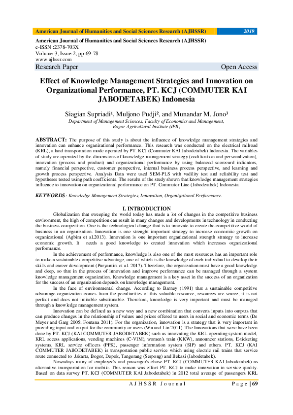 (PDF) Effect of Knowledge Management Strategies and Innovation on Organizational Performance, PT ...