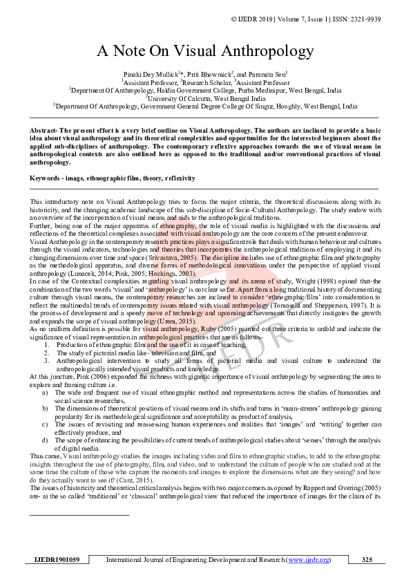 (PDF) A NOTE ON VISUAL ANTHROPOLOGY
