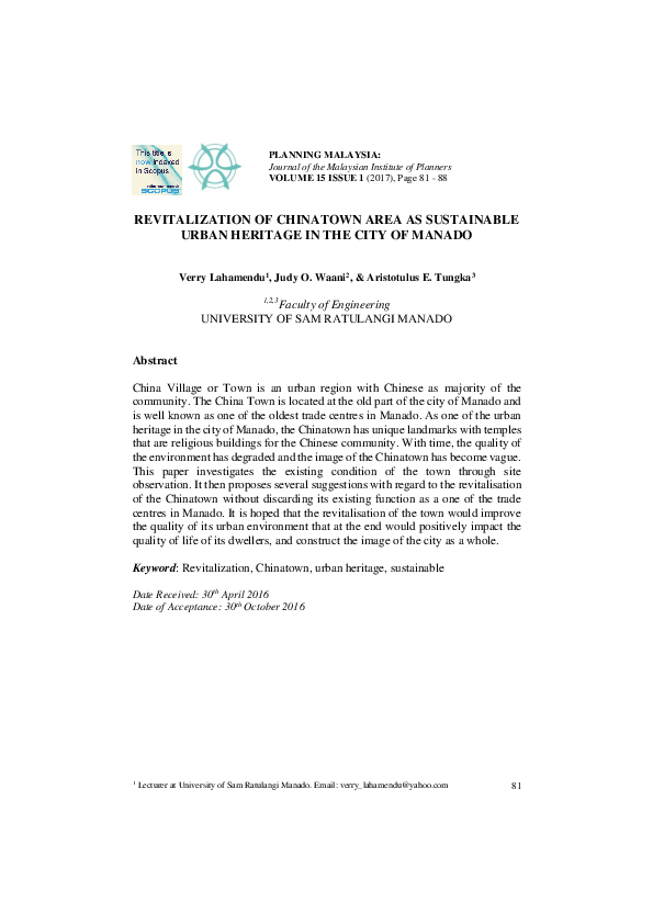 (PDF) REVITALIZATION OF CHINATOWN AREA AS SUSTAINABLE URBAN HERITAGE IN ...