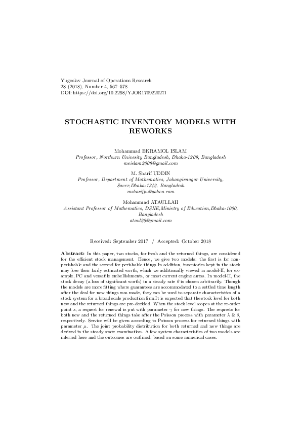 Pdf Stochastic Inventory Models With Reworks