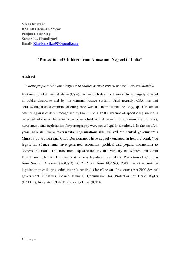 (DOC) Child protection laws in India