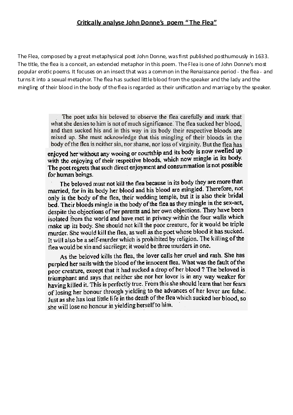 (DOC) Critically analyse John Donne’s poem “ The Flea” LongQ.doc