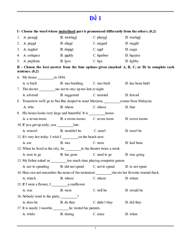 (PDF) De luyen thi vao lop 10 mon tieng anh