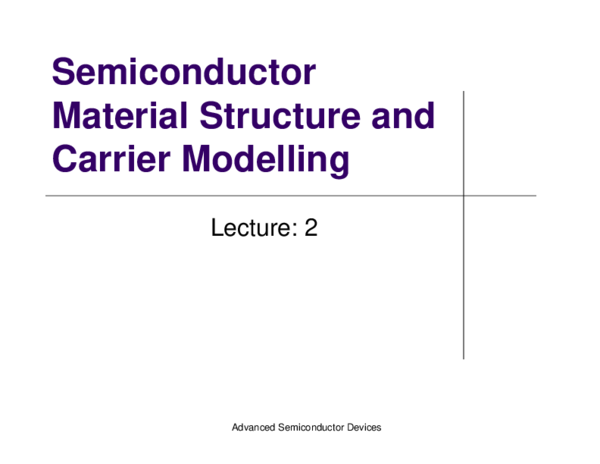 (PDF) Semiconductor Material Structure and Carrier Modelling Lecture: 2 ...