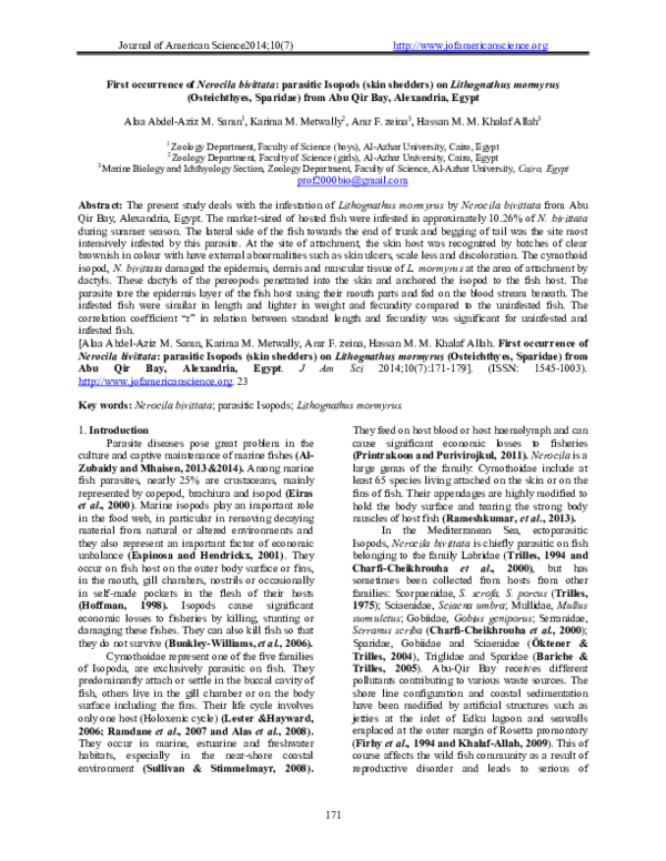 (PDF) First occurrence of Nerocila bivittata: parasitic Isopods (skin ...