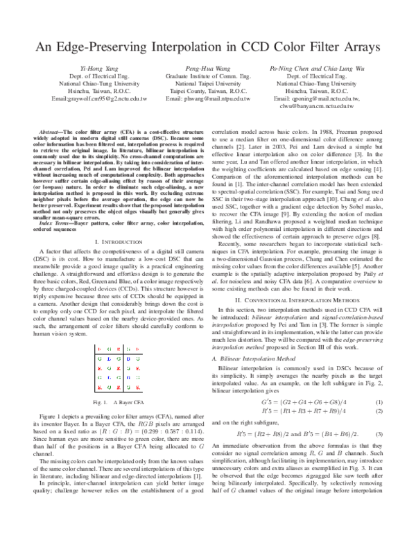 Pdf An Edge Preserving Interpolation In Ccd Color Filter Arrays