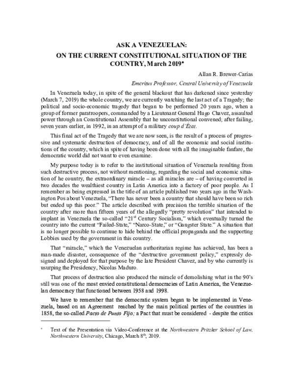 (PDF) Ask a Venezuelan. On the current Constitutional Situation of ...