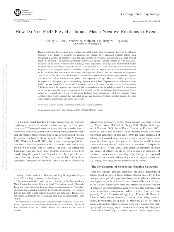 (PDF) How Do You Feel? Preverbal Infants Match Negative Emotions to Events