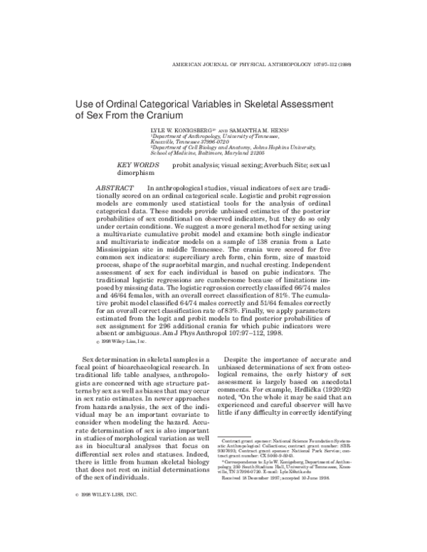 Pdf Use Of Ordinal Categorical Variables In Skeletal Assessment Of