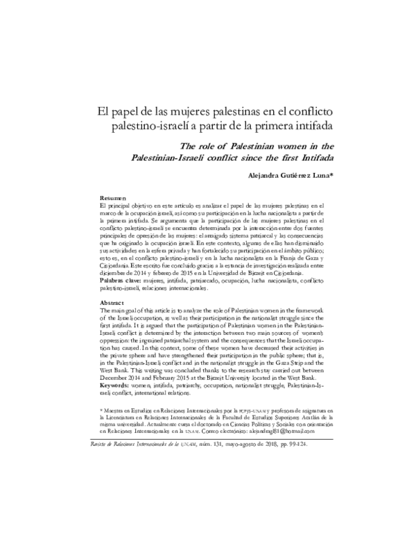 (PDF) El papel de las mujeres palestinas en el conflicto palestino ...