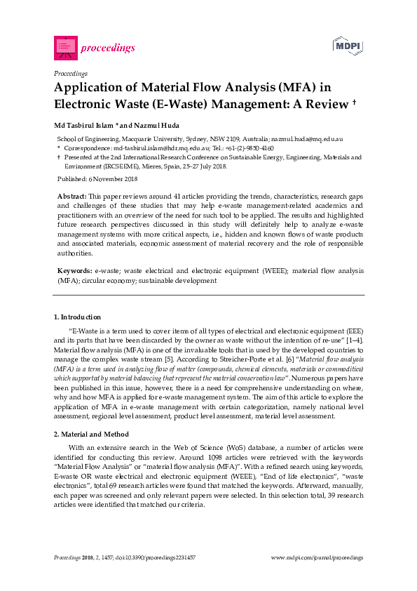 (PDF) Application of Material Flow Analysis (MFA) in Electronic Waste ...
