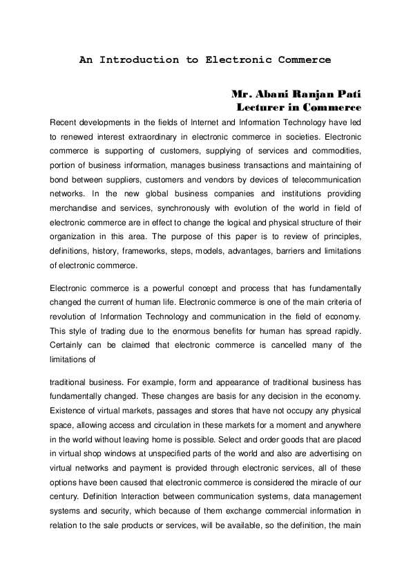 (DOC) An Introduction to Electronic Commerce