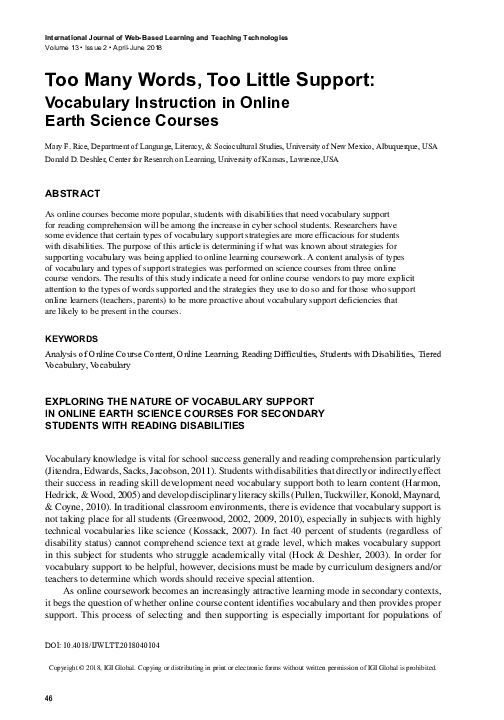 (PDF) Too Many Words, Too Little Support: Vocabulary Instruction in ...