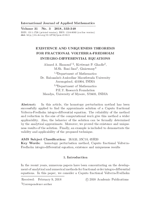 Pdf Existence And Uniqueness Theorems For Fractional Volterra